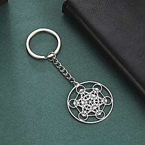 Angel Seal Archangel Metatron Keychain Holder Stainless Steel Geometric Solomon Keyring Amulet Car Key Chains Gift 2022 (Color: Style A)