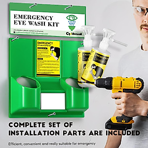 CGOLDENWALL Eye Wash Station Portable Eye Wash Kit for Emergency, Wall Mounted Eyewash Station, 16.09oz Capacity per Bottle, with Mirror & Emergency Sign, Safety Material, NO Solution