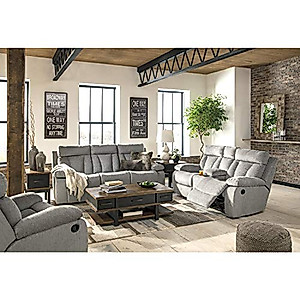 Signature Design by Ashley Mitchiner Contemporary Manual Reclining Sofa with Center Drop Down & Cup Holders, Gray