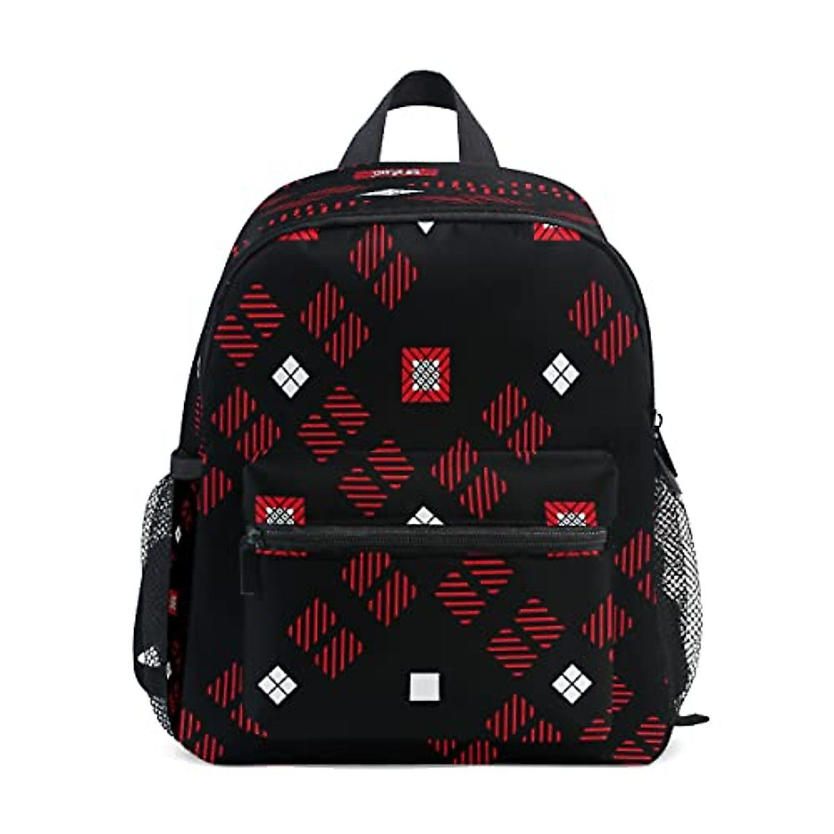 Diagonal Checkered Red Black Backpack Kids Backpack for Boys and Girls Toddler Backpack Waterproof Preschool