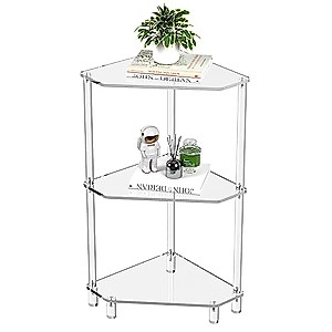 Eglaf Acrylic Corner Side Table - 3 Tier Triangle End Table - Small Side Table for Living Room, Bedroom, Bathroom - 11.8'' L x 11.8'' W x 26 ''H
