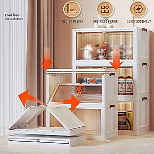 SAILUN 5 Pack 19.5 Gal Stackable Storage Bins Folding Storage Bins with Lid, Closet Organizers and Storage, Folding Storage Box with Doors Collapsible Storage Cabinet Bins
