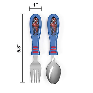 zak! 5-Piece Dinnerware Set, Marvel Spider-Man - Durable Plastic & Stainless Steel - Includes Tumbler, 8-Inch Plate, 6-Inch Bowl, Fork & Spoon - Suitable for Kids Ages 3+