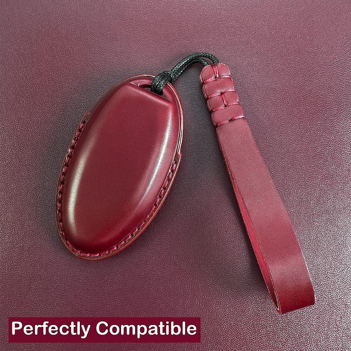 Yonmcfn Key fob Cover Genuine Leather with Keychain,Leather Key Case Protector,fit 5 Buttons Smart Remote Key(Pink)