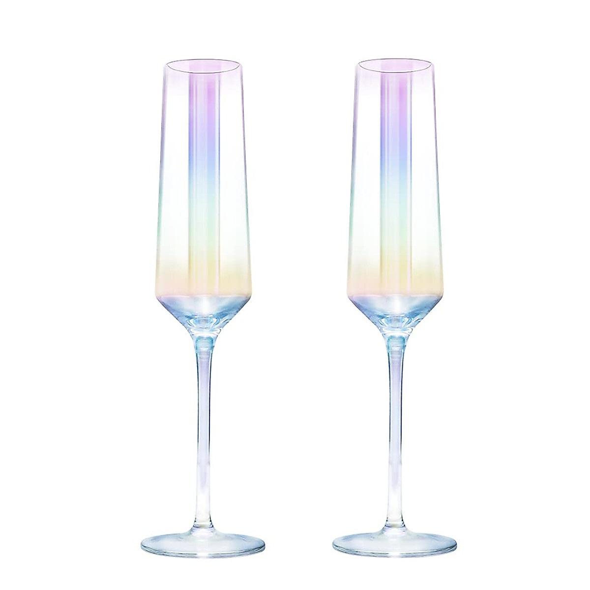 Gutsdoor Crystal Champagne Flutes Glass Set of 2 Iridescent Champagne Glass Flutes Wedding Christmas Valentine Cheers Champagne Flutes