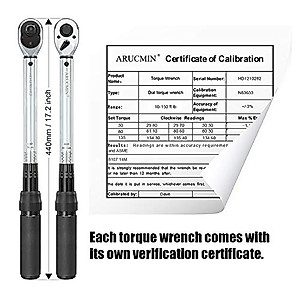 ARUCMIN 1/2-Inch Drive Click Torque Wrench (10-150 ft.-lb./13.6-203.3 Nm) Dual-Direction Adjustable Torque Wrench Set
