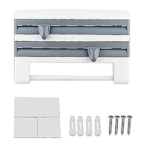 Paper Towel Holder Wall-Mount Sauce Bottle Storage Rack Paper Towel Holder Preservative Film Dispenser for Kitchen Bathroom Toilet Drill Free(Gray Blue)