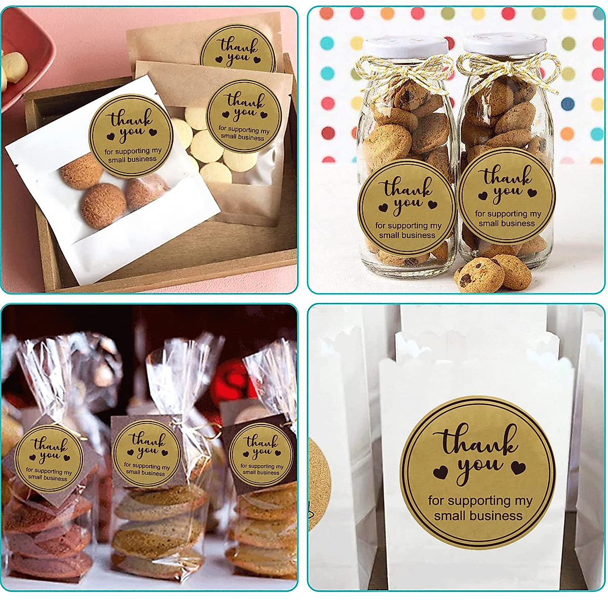 2 Inch Kraft Valentine's Day Thank You for Supporting My Small Business Stickers with Hearts - Heart Valentines Present Gift Thank You Labels Seals for Bubble Mailers and Gift Bags 500 Pcs