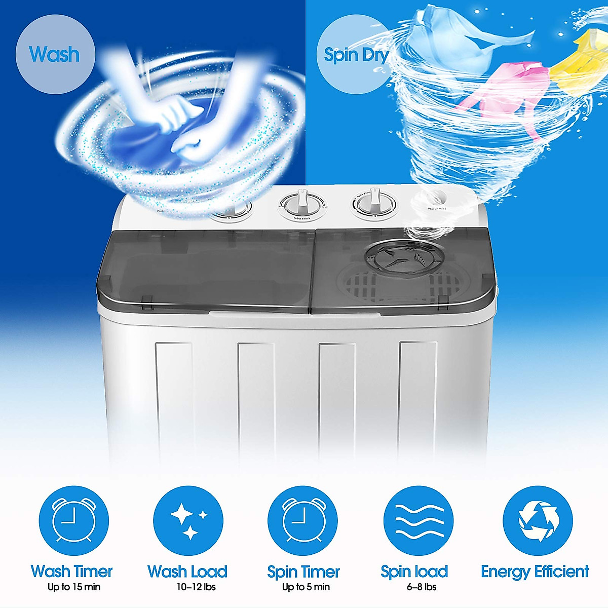 COSVALVE Portable Washing Machine 17lbs Compact Twin Tub Washer and Dryer Combo for Apartments,Dorms,RV's,College Rooms,Camping