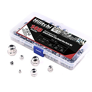 Hilitchi 140-Pcs M3 M4 M5 M6 M8 M10 M12 Acorn Dome Cap Head Hex Nuts Assortment Kit, 304Stainless Steel
