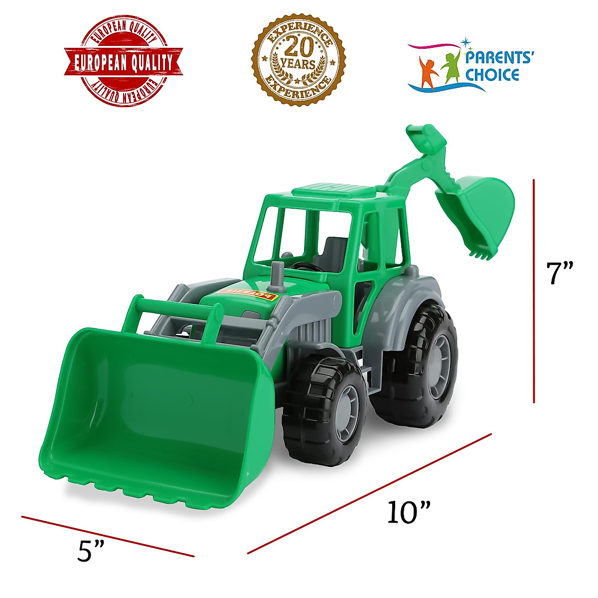 CO-T Excavator Toy for Boys - Backhoe Toy for Toddlers - Toy Bulldozer for Toddler - Toy Backhoe Sand Truck - Sandbox Toys by Polesie - Green Excavator Beach Toy