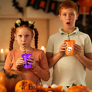 Erweicet 50 PCS Halloween Plastic Party Cups 16 oz Colorful Halloween Disposable Cups Ghost Witch 5 Colors Design Halloween Cups for Coffee Juice Wine Liquor Halloween Party Supplies