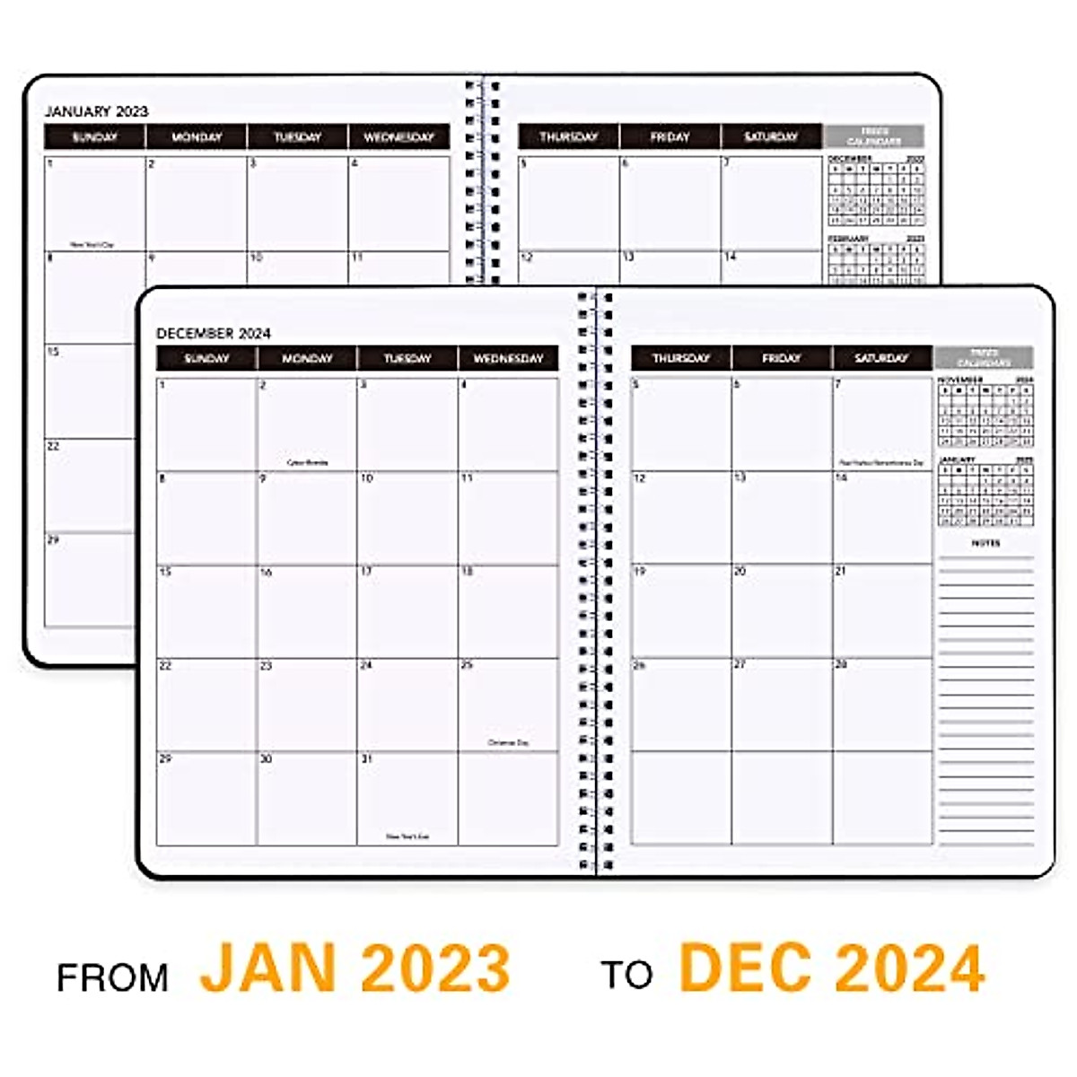 Office Planner Jan 2023- Dec 2024 Monthly Calendar Planner - 9 × 11 Time Management Personal Planner Hard PVC Cover with Spiral Bound