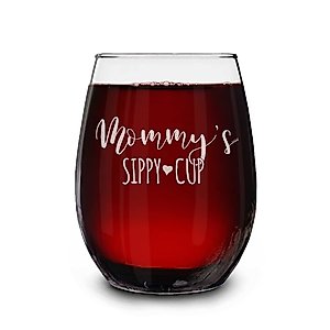 shop4ever Mommy's Sippy Cup Engraved Stemless Wine Glass 15 oz. Funny New Mom Gift