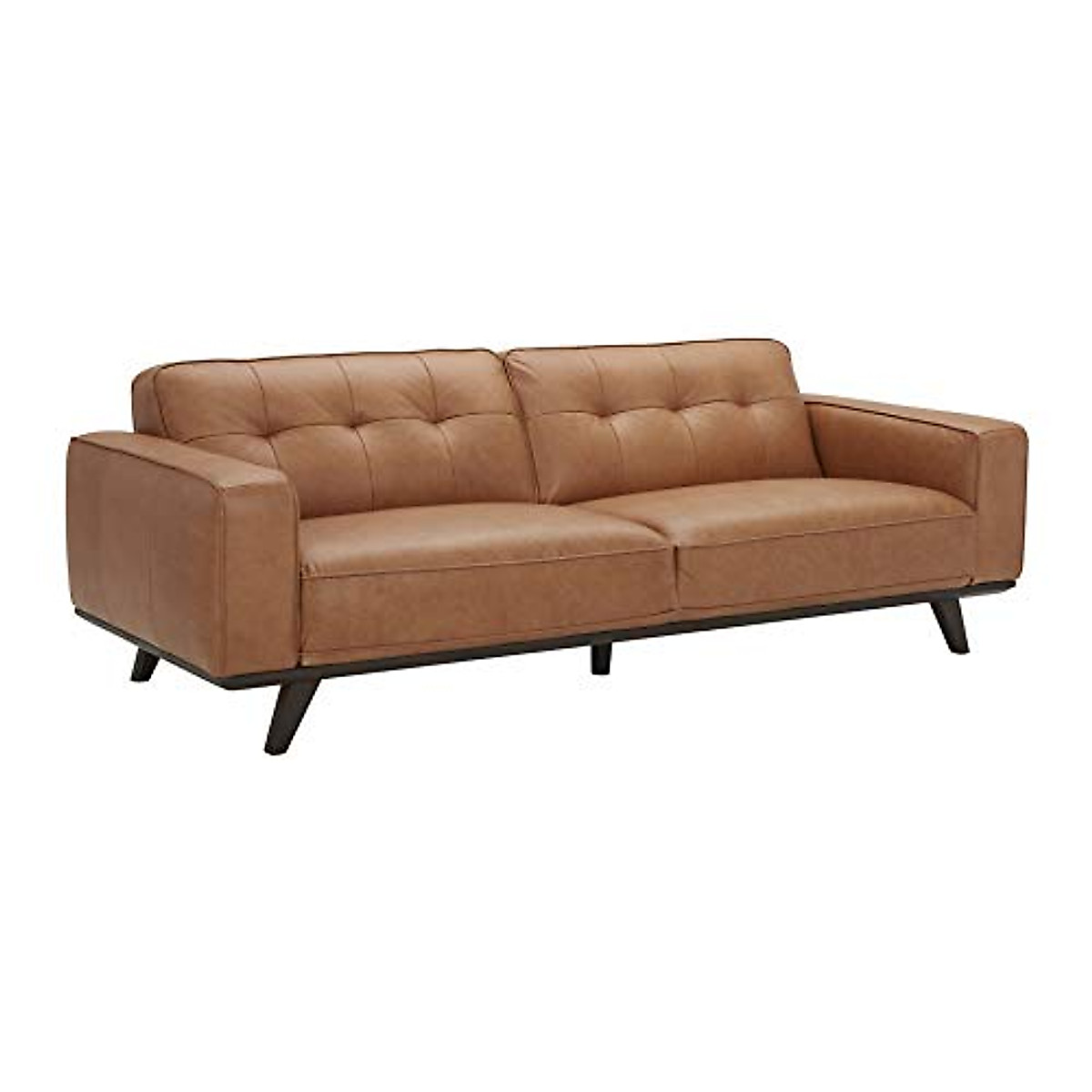 Amazon Brand – Rivet Bigelow Modern Leather Sofa Couch with Wood Base, 89.4"W, Cognac / Espresso