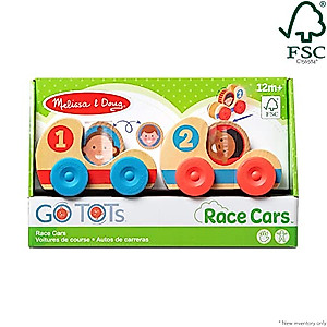 Melissa & Doug GO Tots Wooden Race Cars (2 Cars, 2 Disks) - Stacking Toys For Infants, Hand Push Vehicles, Wooden Car Toys For Toddlers Ages 1+ - FSC-Certified Materials