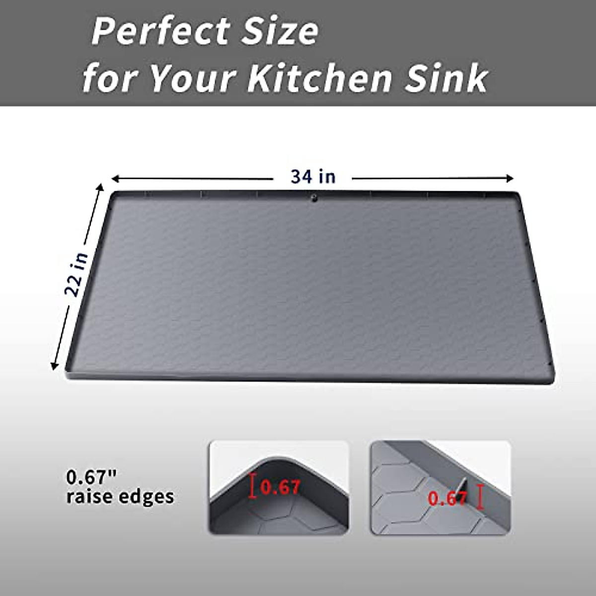Under Sink Mat for Kitchen Waterproof, 34" x 22" Silicone Under Sink Liner, Hold up to 3.3 Gallons Liquid, Kitchen Bathroom Cabinet Mat and Protector for Drips Leaks Spills Tray