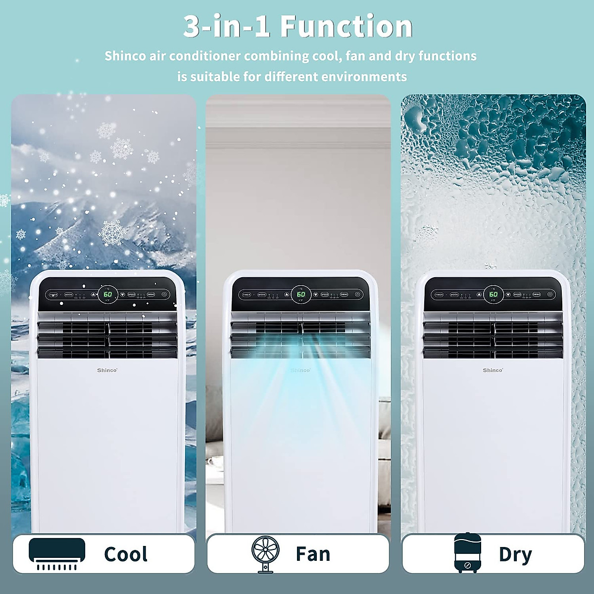 Shinco 10,000 BTU Portable Air Conditioner, Portable AC Unit with Built-in Cool, Dehumidifier & Fan Modes for Room up to 300 sq.ft, RC, 24 Hour Timer, Window Kit
