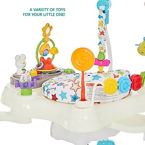 Dream On Me Zany 2-in-1 Baby Activity Center and Bouncer in Star Print, Sturdy and Strong Frame, 3 Height Positions, 360° Rotating Seat, 12 Songs with Flash Lights