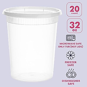Deli Containers With Lids - [20-Pack] - (32 Oz) - Soup & Food Storage Containers Takeout To Go - Storage and Freezer Airtight Plastic Containers - Microwave, Freezer & Dishwasher Safe BPA-Free