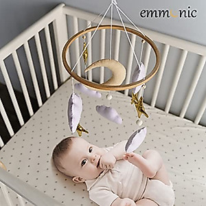 Handmade Baby Mobile for Crib - Modern Boho Baby Mobile - Nursery Mobile for Girl or Boy - White Clouds - Gold Stars - Beige Moon