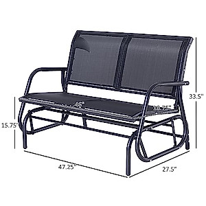 Outsunny 2-Person Outdoor Glider Bench Patio Double Swing Rocking Chair Loveseat w/Power Coated Steel Frame for Backyard Garden Porch, Black