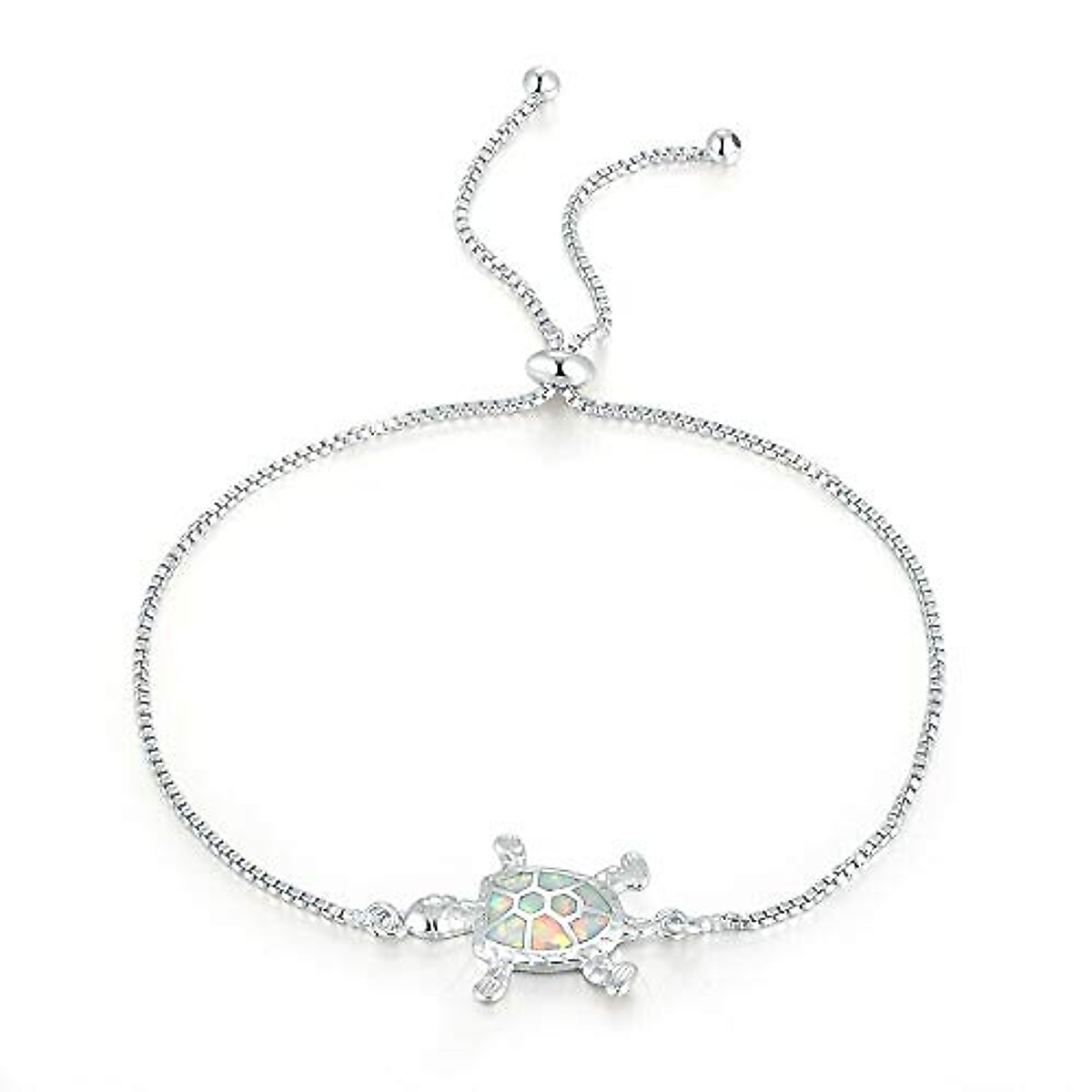 CiNily Sea Turtle Bracelet 18K White Gold Plated White Fire Opal Adjustable Bracelet for Women Jewelry Gift