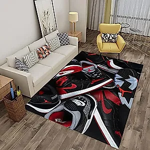 Sneakers Rug, Basketball Rug, Sports Rug, Jump Rug, Red and Black Rug,for Young Room Rug, Modern Motif Rug, Art Rug, line Form Rug, Personalized Rug, Non-Slip Backing,SS6..6 (55.1”x78.7”)=140x200cm