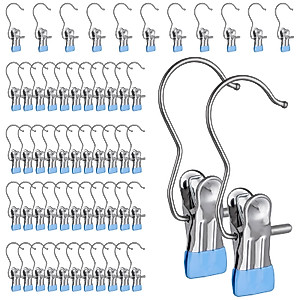 50PCS Space-Saving Clothespin Hat Pants Storage Hanging Travel Hook, Portable 360° Rotating Stainless Steel Hanging Hook Clips Towel Clips,Laundry Hooks Hanging Clips with Clips for Home and Travel