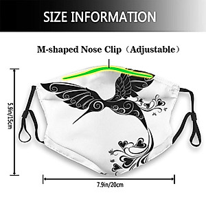 Black And White Fashion Face mask Hummingbird With Hearts Tail And Swirled Feathers Monochrome Animal,Reusable Face Mask Balaclava Washable Outdoor Nose Mouth Cover for Men Women,Black And White