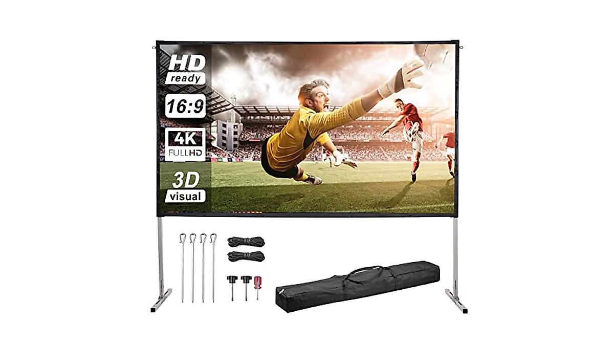Komerti 100 Inch Outdoor Projector Screen - 4K HD Portable Setup