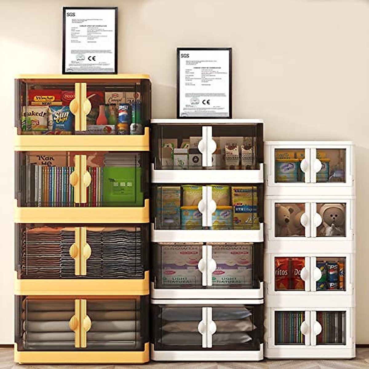 apaef Storage Bins with Lids 14.7 Gal Collapsible Storage Bins with Wheels,Stackable Plastic Closet Organizers and Storage Toy Storage Organizer Large with Double Doors & Secure Buckle (yellow)