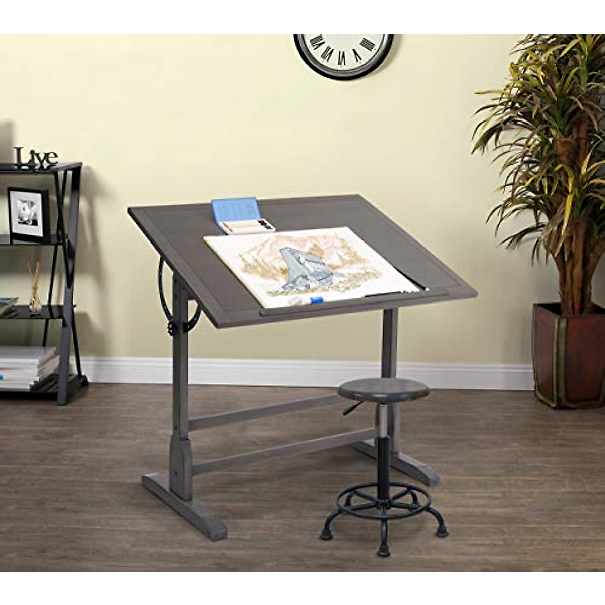 SD STUDIO DESIGNS Vintage Solid Wood Drawing 42" x 30" Angle Adjustable Top Drafting Table, 42", Slate Gray