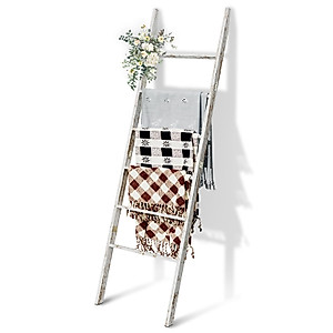 Delywh Decorative Blanket Ladder Wooden, Floating Shelves, with Rustic Rope Wooden Blanket Storage, Throw, Towel, Quilt Rack for The Living Room, Bathroom, Bedroom, Farmhouse Wall Blanket Holder