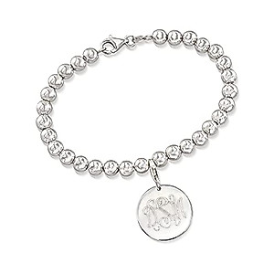 Ross-Simons Single Initial Disc Charm - Italian 6mm Sterling Silver Bead Bracelet 7 inches