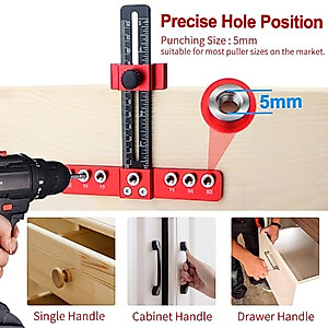 YoHold Cabinet Hardware Jig Tool, Aluminium Alloy Adjustable Cabinet Handle Install Template Tool, Punch Locator Drill Template Guide, Cabinet Hole Drilling Template for Knobs, Handles,Pulls,7 Holes