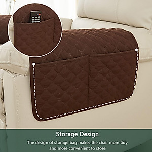 Biiouie 3 Pcs Recliner Couch Covers Arm Covers for Recliner Chair with Storage Pockets Headrest Cushion Armchair Slipcovers Sofa Towel for Recliner Sofa Couch Protector,Brown