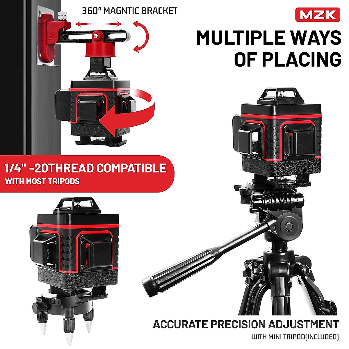 MZK 16 Lines Laser Level Self-leveling, 4x360° 4D Green Cross Line for Construction and Picture Handing with Remote Controller and Magnetic Stand(Rechargeable Li-ion Battery and Charger Included)