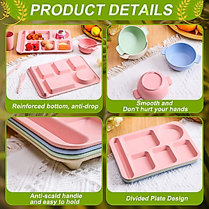 Bokon 24 Pcs Divided Plate for Kid Adult Wheat Straw Lunch cutlery Set Toddler Dinnerware Microwave Safe Picnic School(Mixed Color)