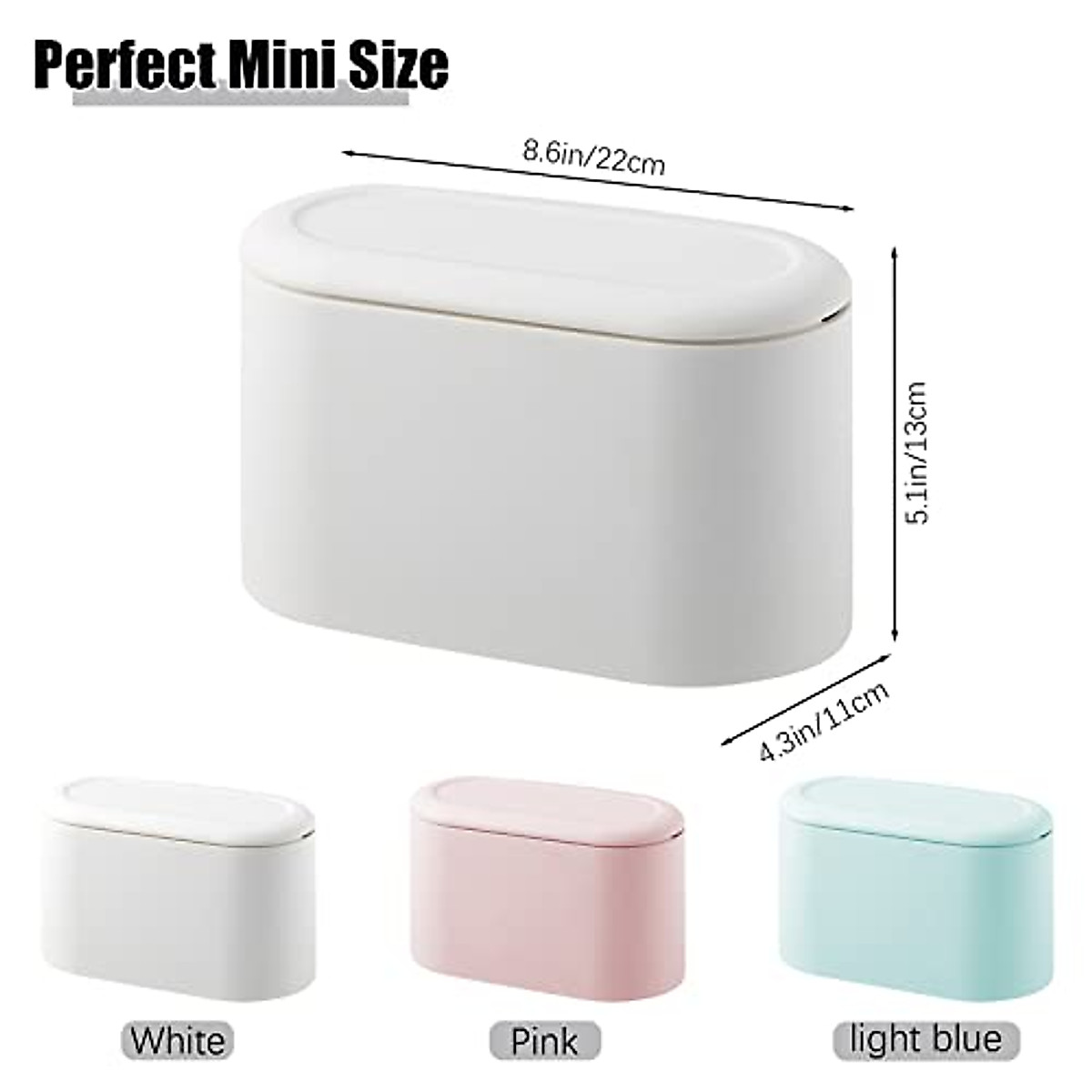 SHAIDOJIO Mini Trash Can, Desktop Wastebasket with Lid, Removable Small Garbage Can, Pop Up Tiny Countertop Trash Bin for Desk Office, Bedroom, Bathroom, Vanity, Coffee Bar Tabletop (White)
