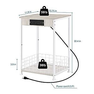 smusei White Nightstand Bedroom End Table with Charging Station Sturdy Bed Side Table for Living Room, Narrow Bedside Night Stands with Storage and USB Ports for Small Spaces Sofa Couch
