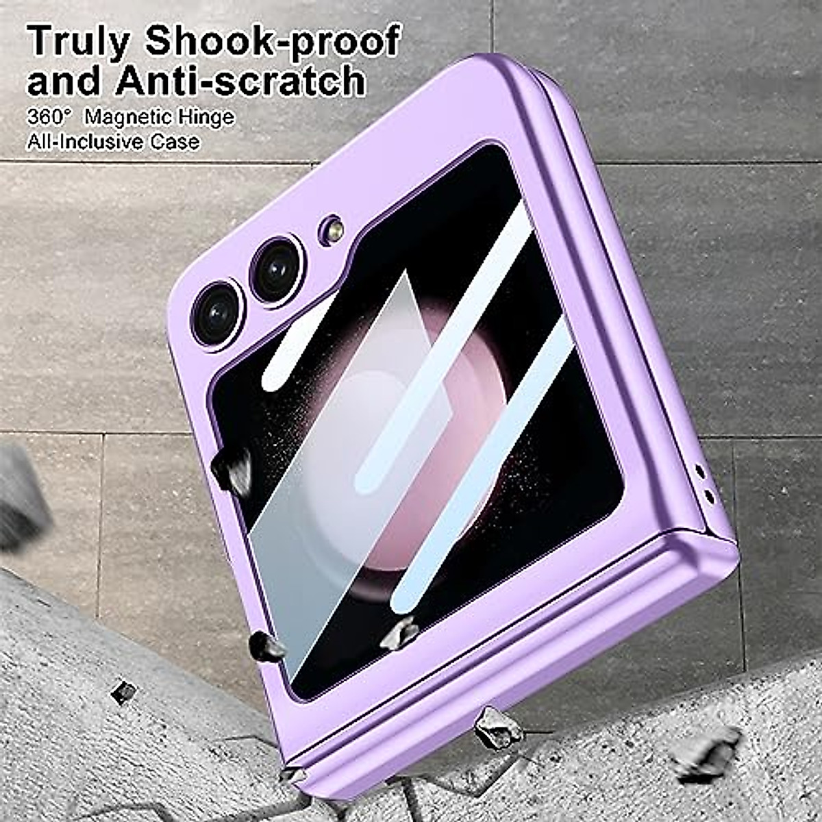 DOOTOO for Samsung Galaxy Z Flip 5 Case Magnetic Hinge Protection Cover with Screen Protector All-Inclusive Shockproof Case for Galaxy Z Flip 5 (2023) (Purple)