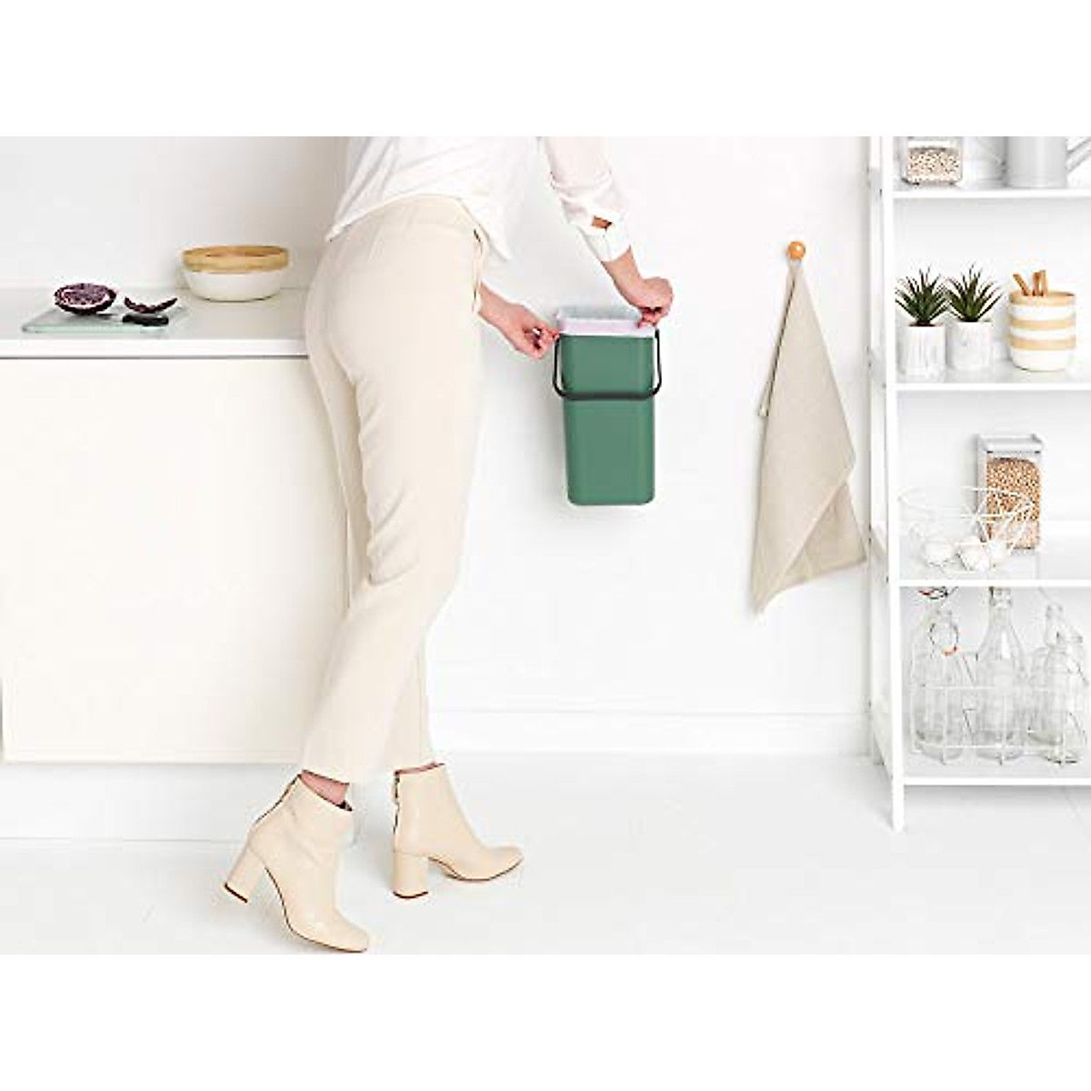 Brabantia Sort & Go Kitchen Recycling Can (3.2 Gal/Fir Green) Stackable Waste Organiser with Handle & Removable Lid, Easy Clean, Fixtures Included for Wall/Cupboard Mounting