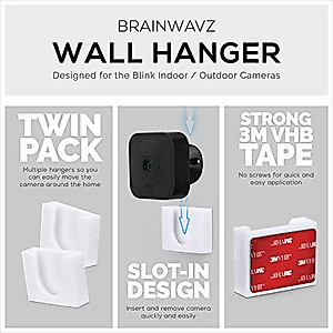 BRAINWAVZ Adhesive Blink Outdoor Indoor Camera Mount, 2 Pack Holder, No Hassle Installation, No Screws, No Mess Bracket Stand, (White)