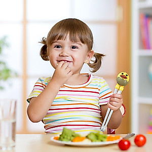 Quimoy 2 Pairs Kids Chopsticks, Training Chopsticks for Kids, Cute Animal Cartoon Design Chopsticks for Learning and Training -Yellow Tiger & Blue Elephant