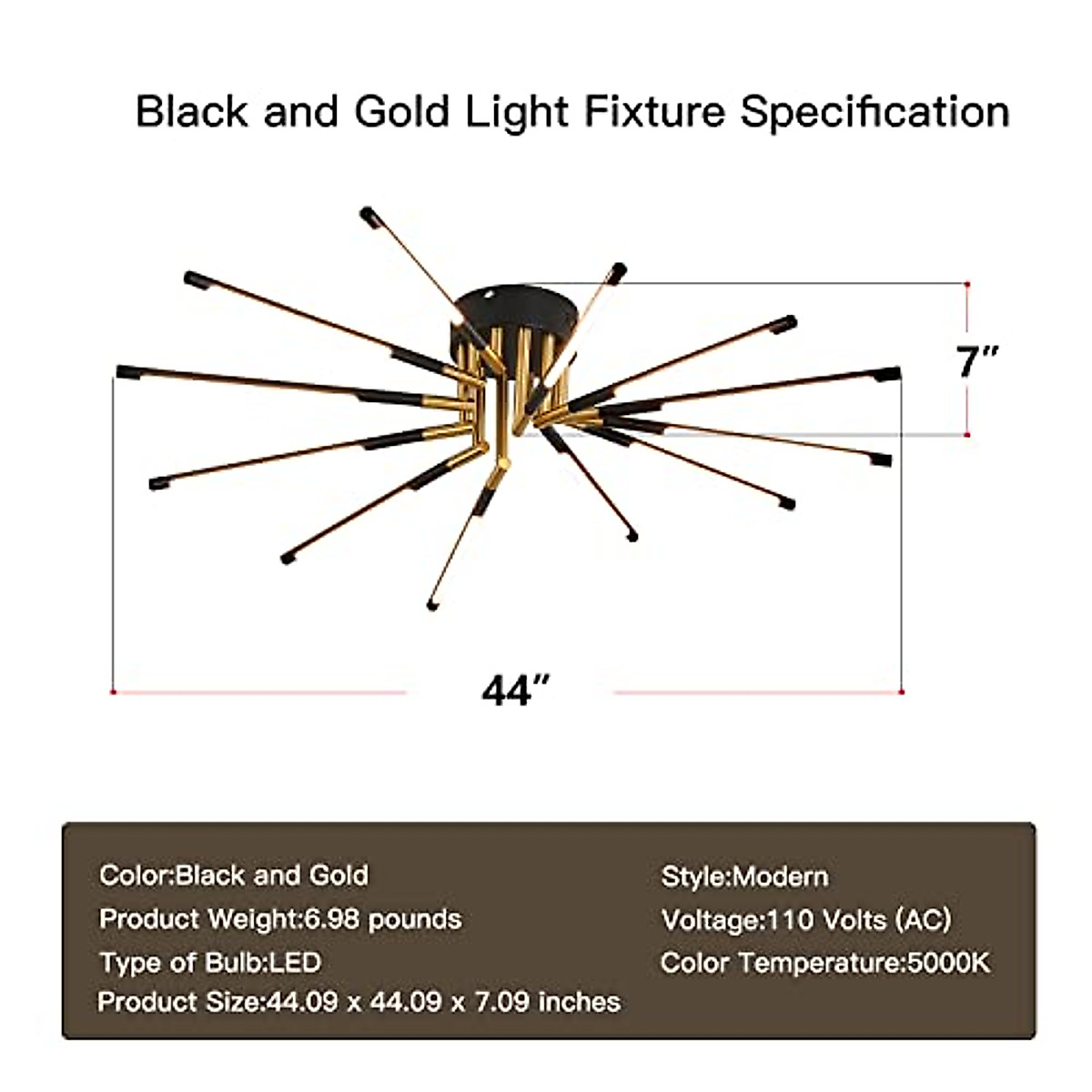 Modern Led ceiling light fixtures flush mount, Black and Gold Light Fixture Ceiling Mount, Modern Dining Room Light Fixture hanging,12-head Led Ceiling Lights for Bedroom,Living Room,Kitchen, Hallway