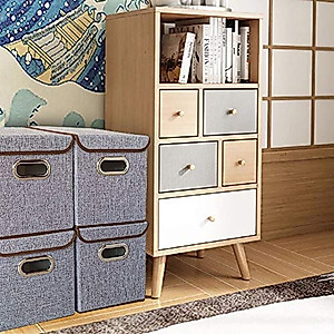 BeigeSwan Storage Bin [Set of 4] Linen Fabric Foldable Container with Lid, Collapsible Organizer Boxes Cubes ¨C 10 x 10 x 10 Inches (Gray)