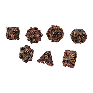 Keenso 7pcs Metal Hollow Dice,Fine Copper Skeleton Polyhedral Metal Dice for Role Playing Board Games