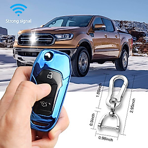 QBUC for Ford Key fob Cover,TPU Key Case Protector Compatible with 2015 2016 2017 2018 2019 Ford F150 F250,Focus 3 Escort Kuga Everest Fiesta Mustang Edge MKV Fusion 2016 Ranger flip Remote Key,Blue