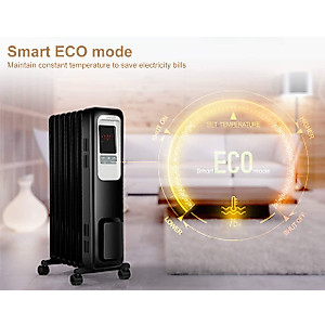 Space Heater, KopBeau 1500W Oil Filled Radiator Electric Heater with Digital Thermostat, 24 Hrs Timer & Remote, Portable Heater for Full Room Indoor